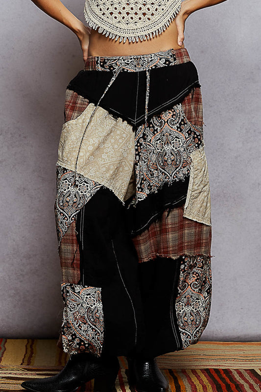 Black Paisley Plaid Patchwork Balloon Pant – The Red Raccoon