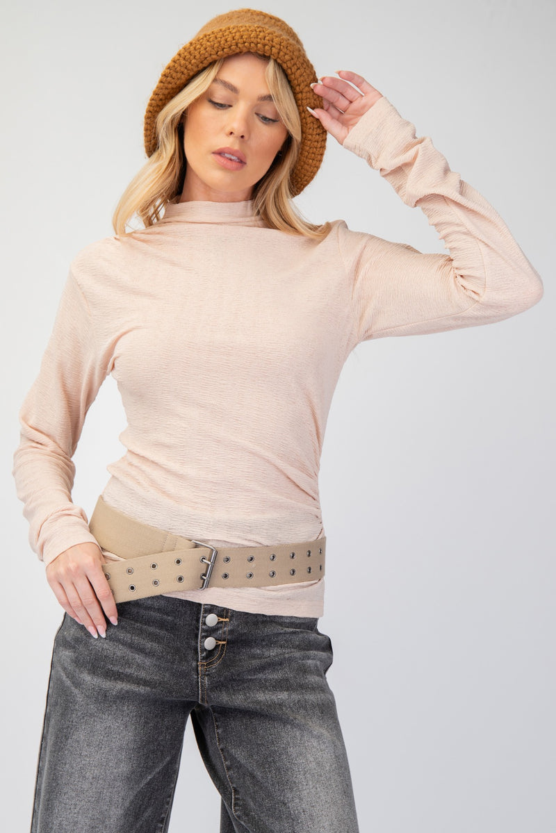 Funnel Neck Texture Mesh Layering Top – The Red Raccoon