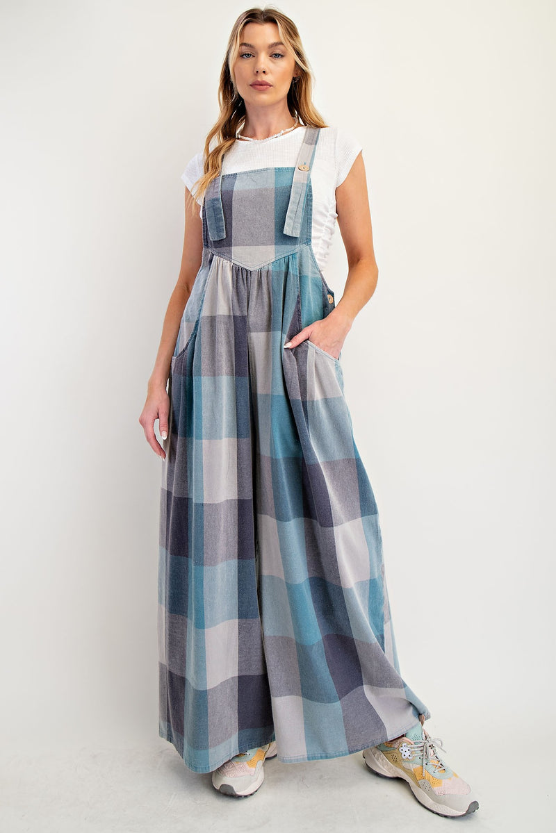Shades of Blue Denim Plaid Wash Overalls – The Red Raccoon