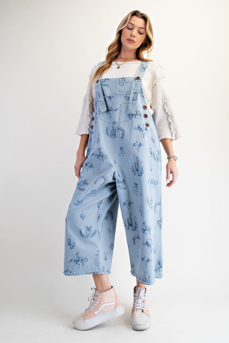 Dusty Blue Western Print Twill Overalls – The Red Raccoon