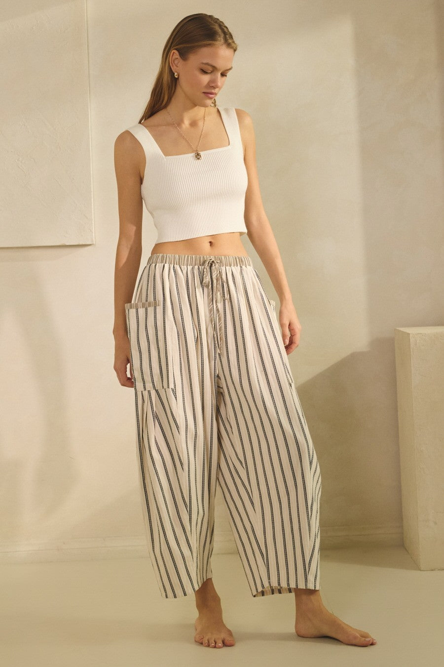 Black + Cream Stripe Texture Barrel Pant – The Red Raccoon