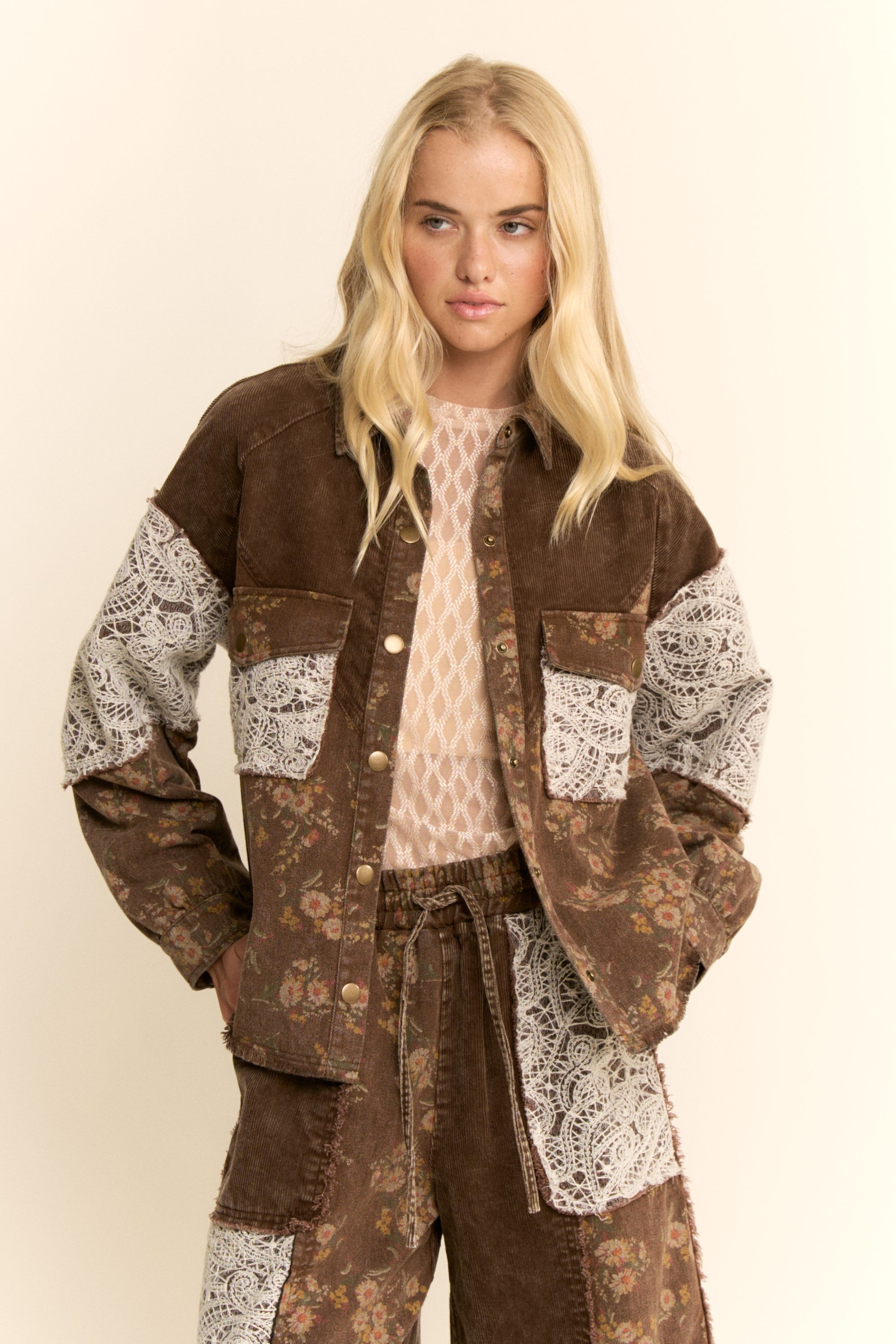 Washed Brown Corduroy Floral Jacquard Shacket – The Red Raccoon