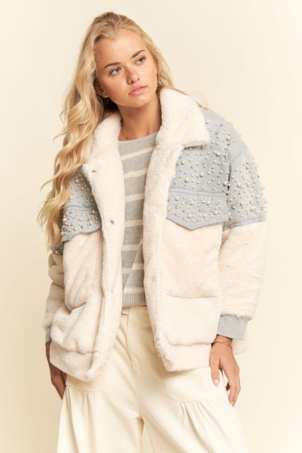 Ice Queen Denim + Cream Embellished Jacket – The Red Raccoon