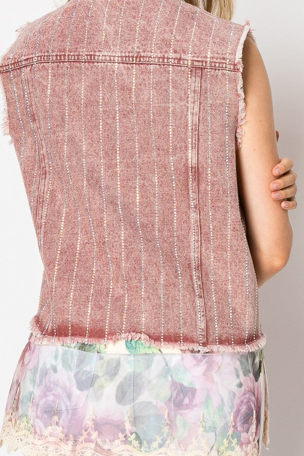 Washed Raspberry Denim Rhinestone Vest – The Red Raccoon