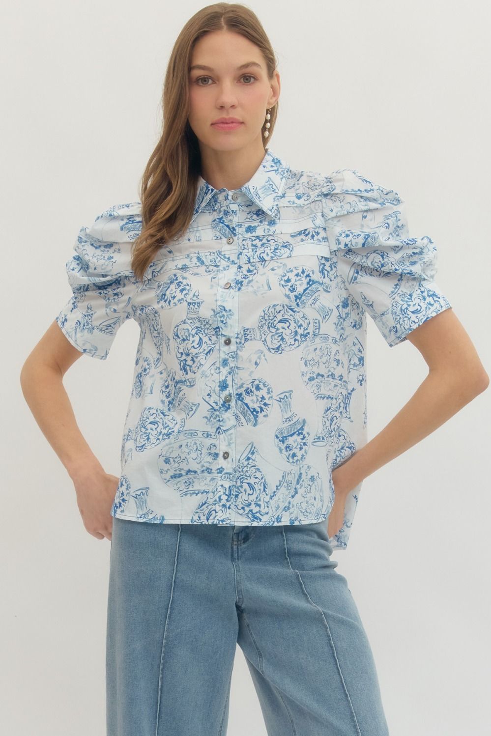 Blue Chino Vase Printed Blouse – The Red Raccoon
