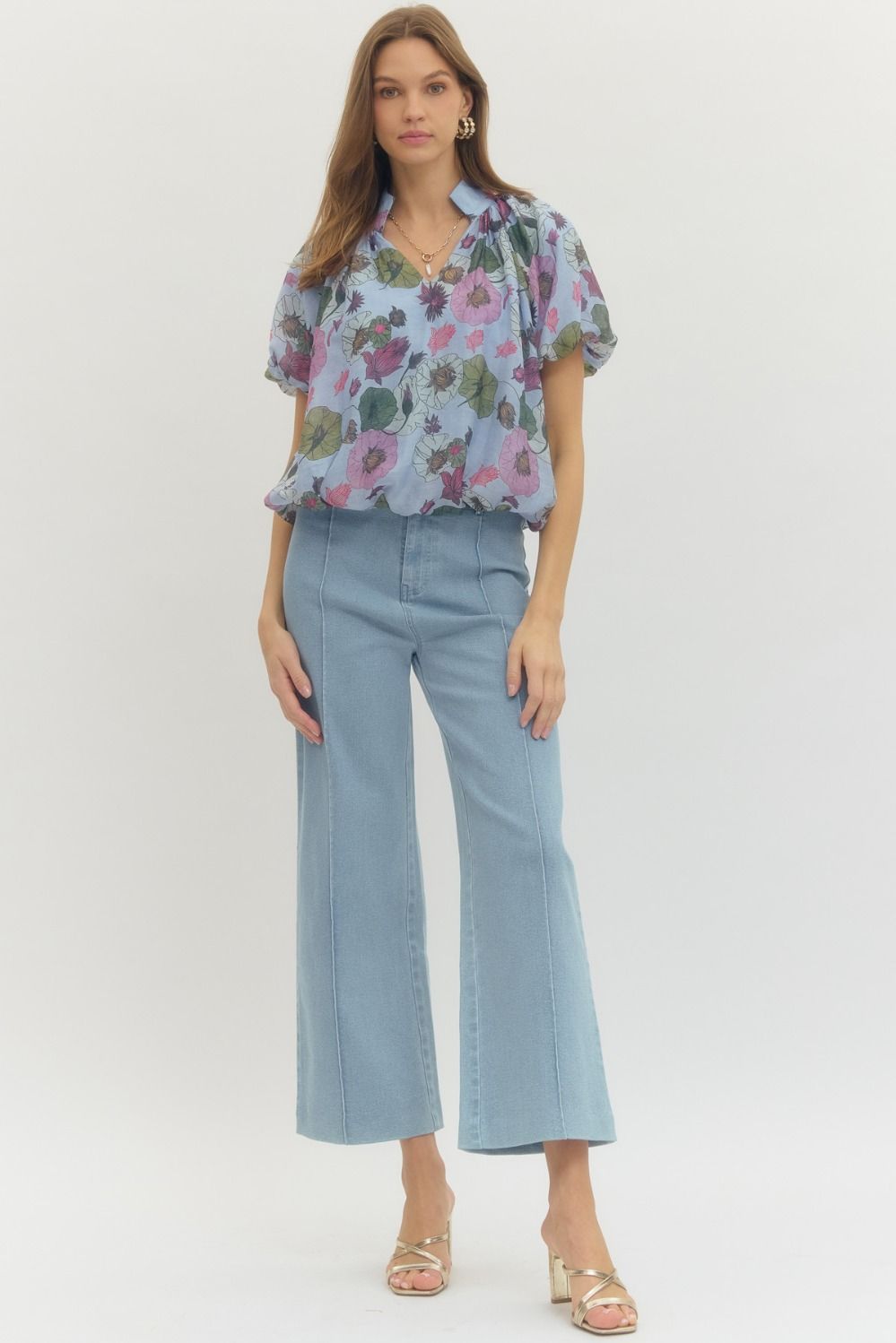 Blue + Purple Floral Bubble Hem Blouse – The Red Raccoon