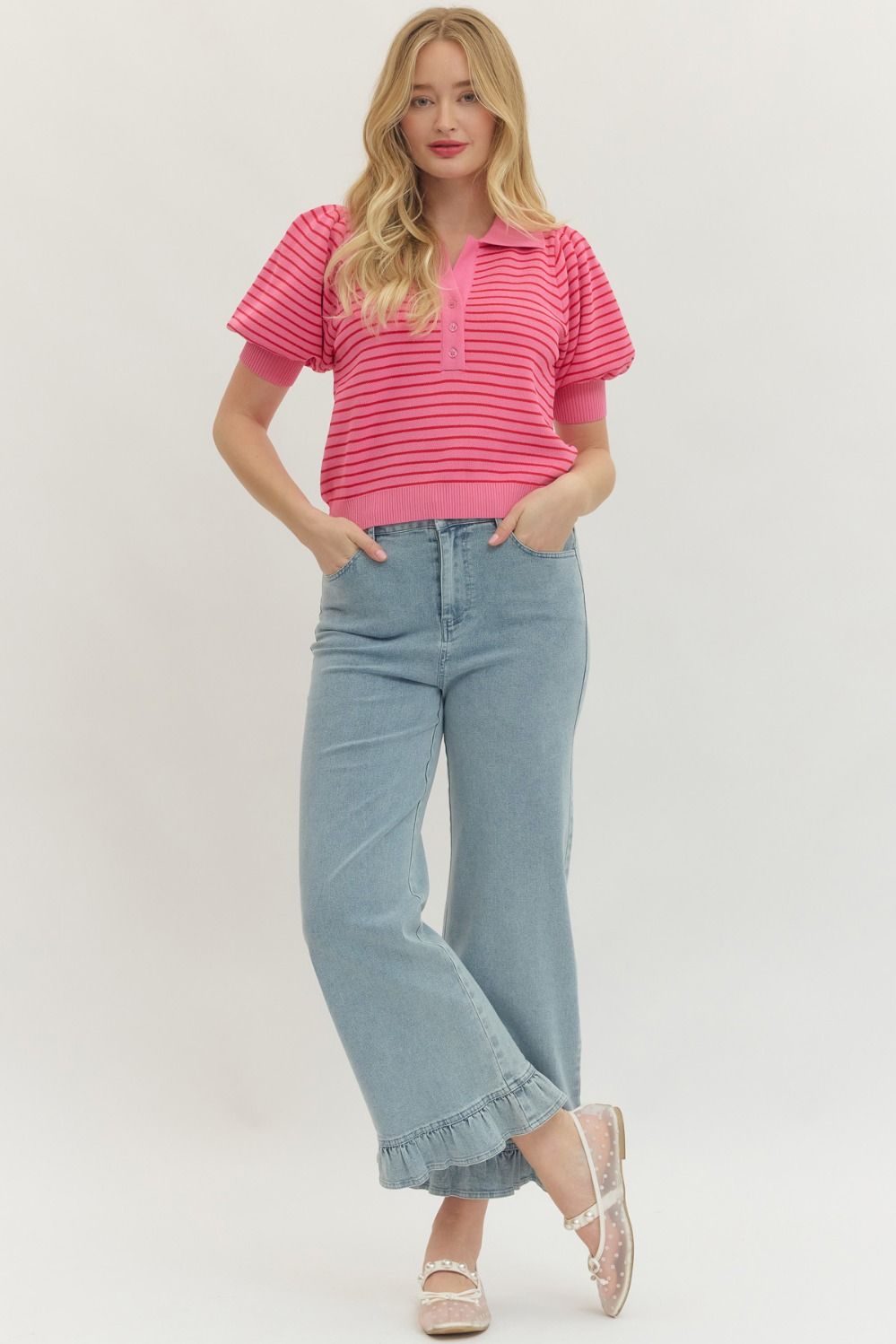 Pink + Red Short Sleeve Stripe Puff Top – The Red Raccoon