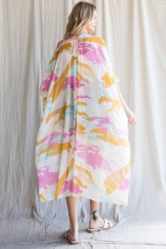 Mustard Mix Watercolor Chiffon Duster – The Red Raccoon